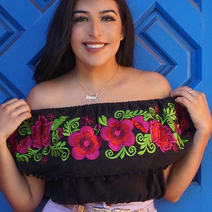 Floral off the Shoulder Mexican Crop Top Traditional Mexican Blouse ...