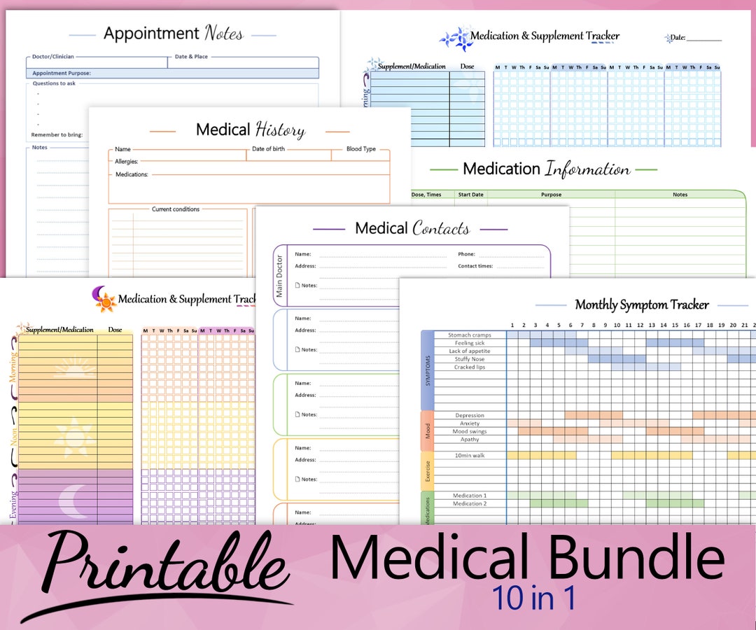 Medical Printables - Medical Binder - Planner Set - Symptom Tracker ...