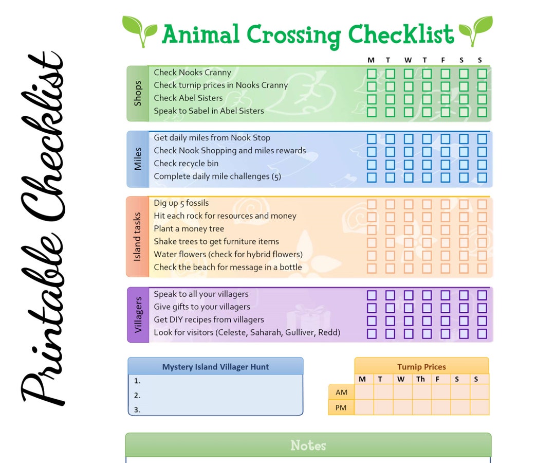 Animal Crossing: New Horizons Checklist - Daily Tasks - Weekly to Do ...
