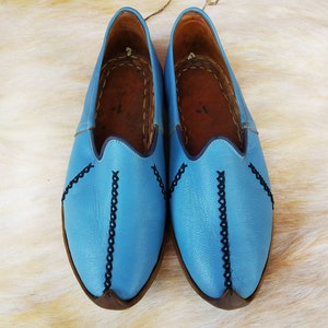 Light Blue Slip Ons Turkish Leather Shoes Loafers Slippers Flats ...