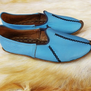 Light Blue Slip Ons Turkish Leather Shoes Loafers Slippers Flats ...