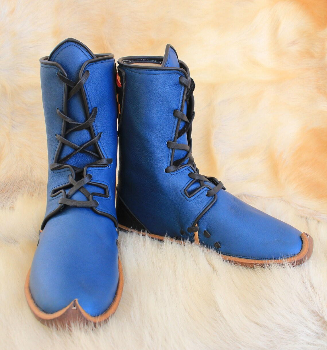 Blue Boots of the Warriors - Genuine Leather Handmade Boots Medieval ...