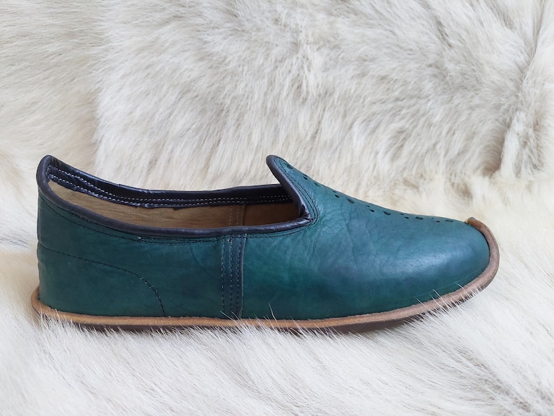 Ancient Green Turkish Steppe Traditional Shoes Leather Slip - Etsy