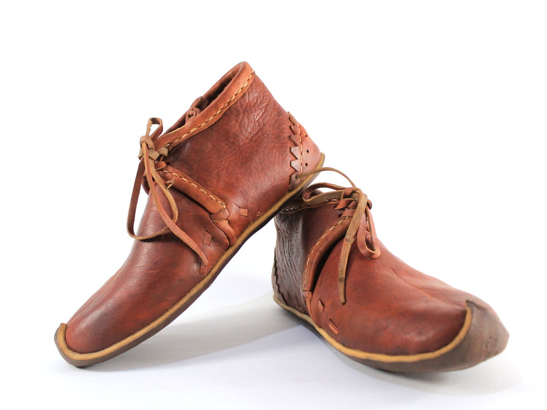 Madder Brown Historical Knight Shoes Traditional Medieval Boots Vegetable Tanned Leather ...