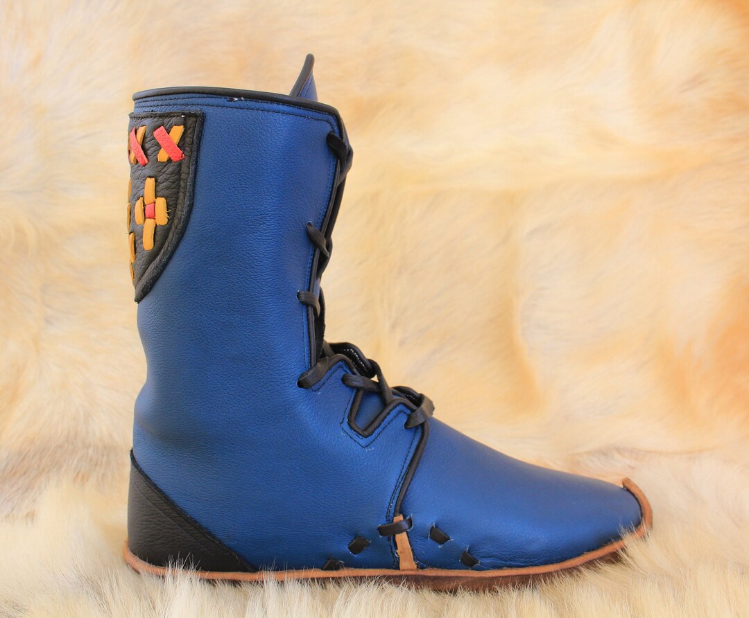Blue Boots of the Warriors - Genuine Leather Handmade Boots Medieval ...