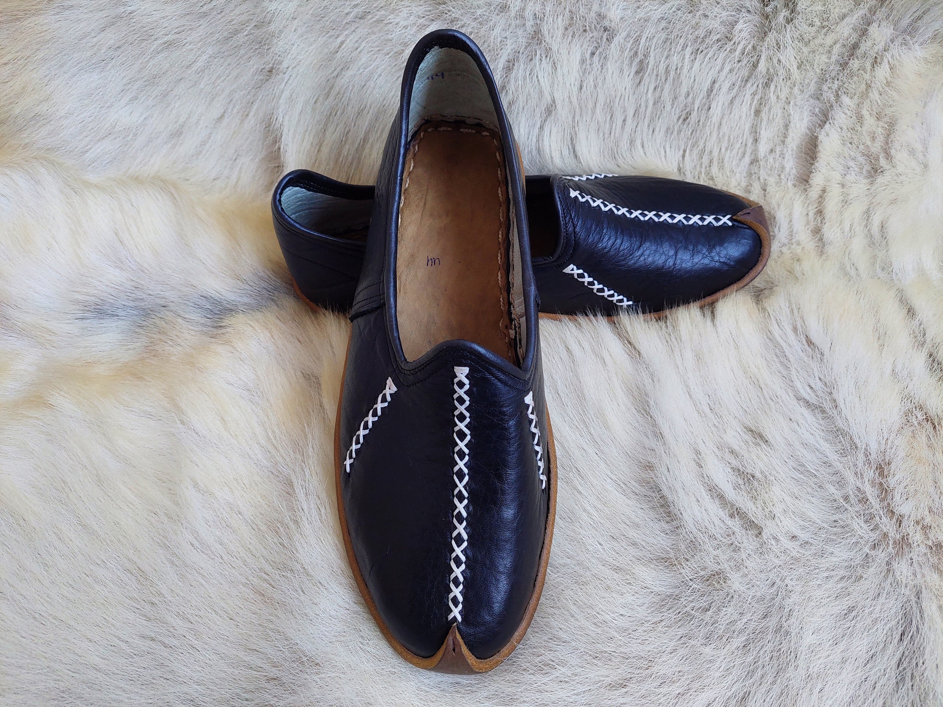 Desert Black Leather Traveler Shoes Turkish Slip Ons Medieval Slippers ...