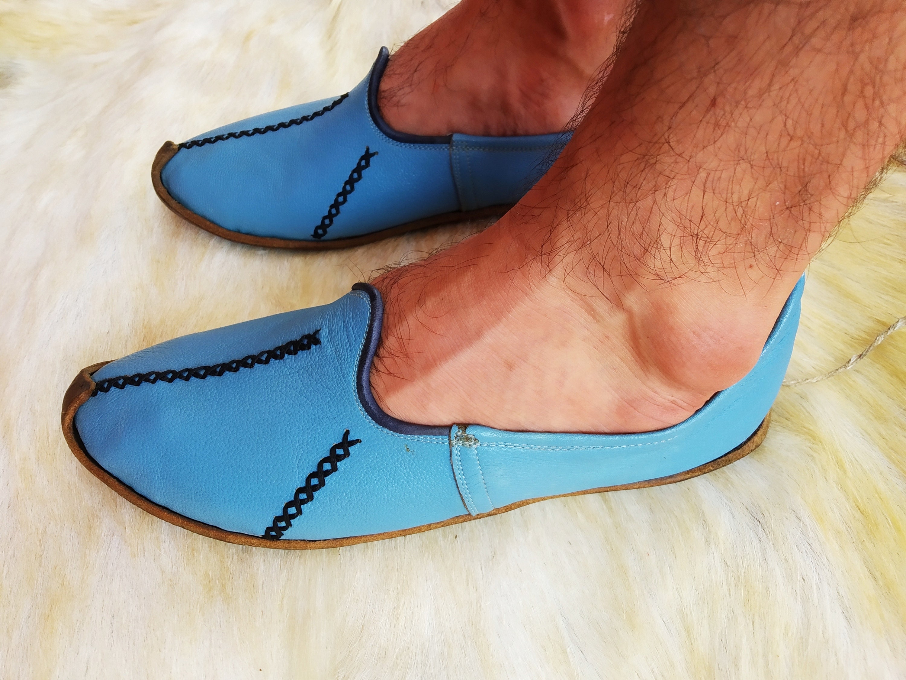 Light Blue Slip Ons Turkish Leather Sabah Shoes Loafers | Etsy