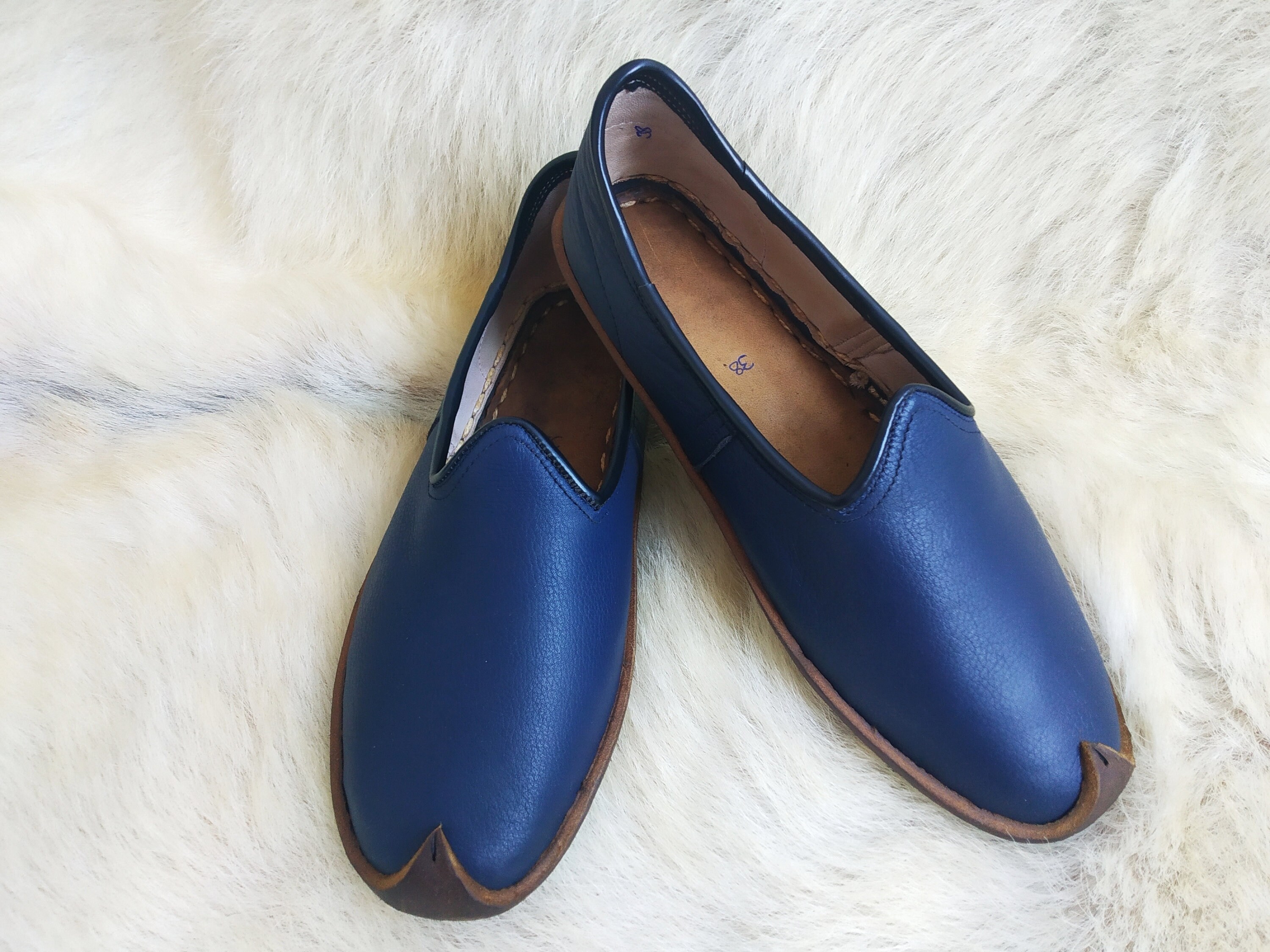 Ottoman Navy Turkish Nomad Shoes Bohemian Slip Ons Handmade Leather ...