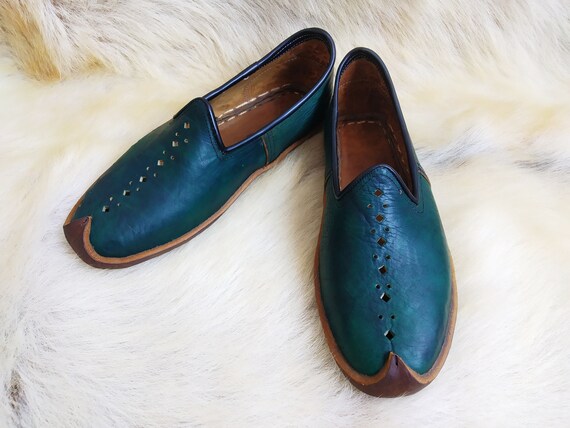 Ancient Green Turkish Steppe Traditional Shoes Leather Slip - Etsy