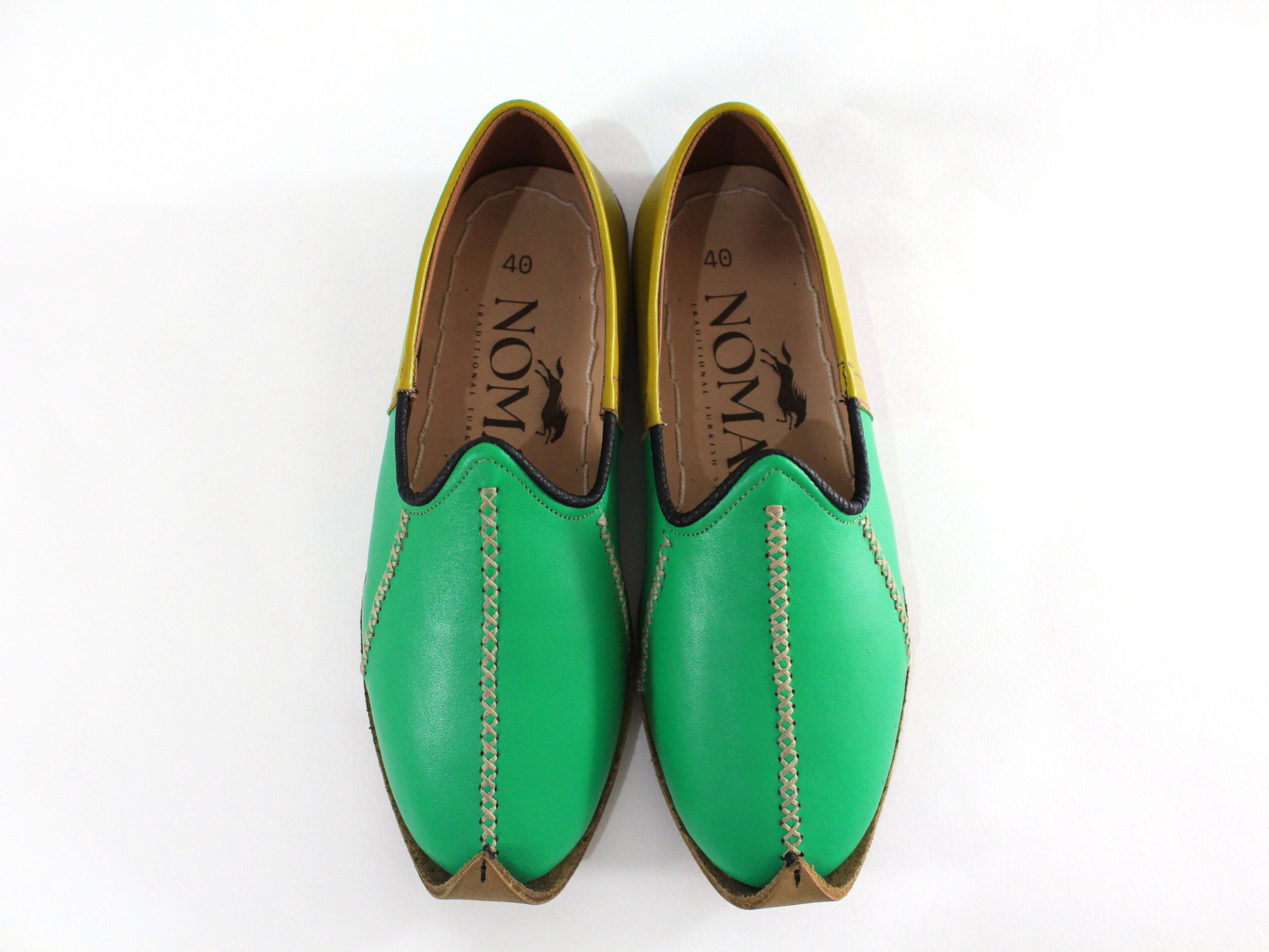 Marash Green Yellow Fairy Shoes Leather Turkish Slip Ons Medieval ...