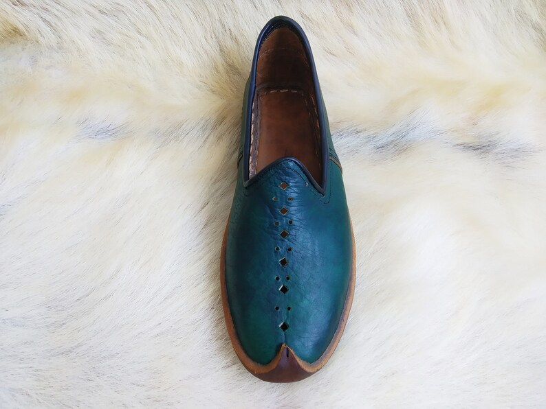 Ancient Green Turkish Steppe Traditional Shoes Leather Slip - Etsy