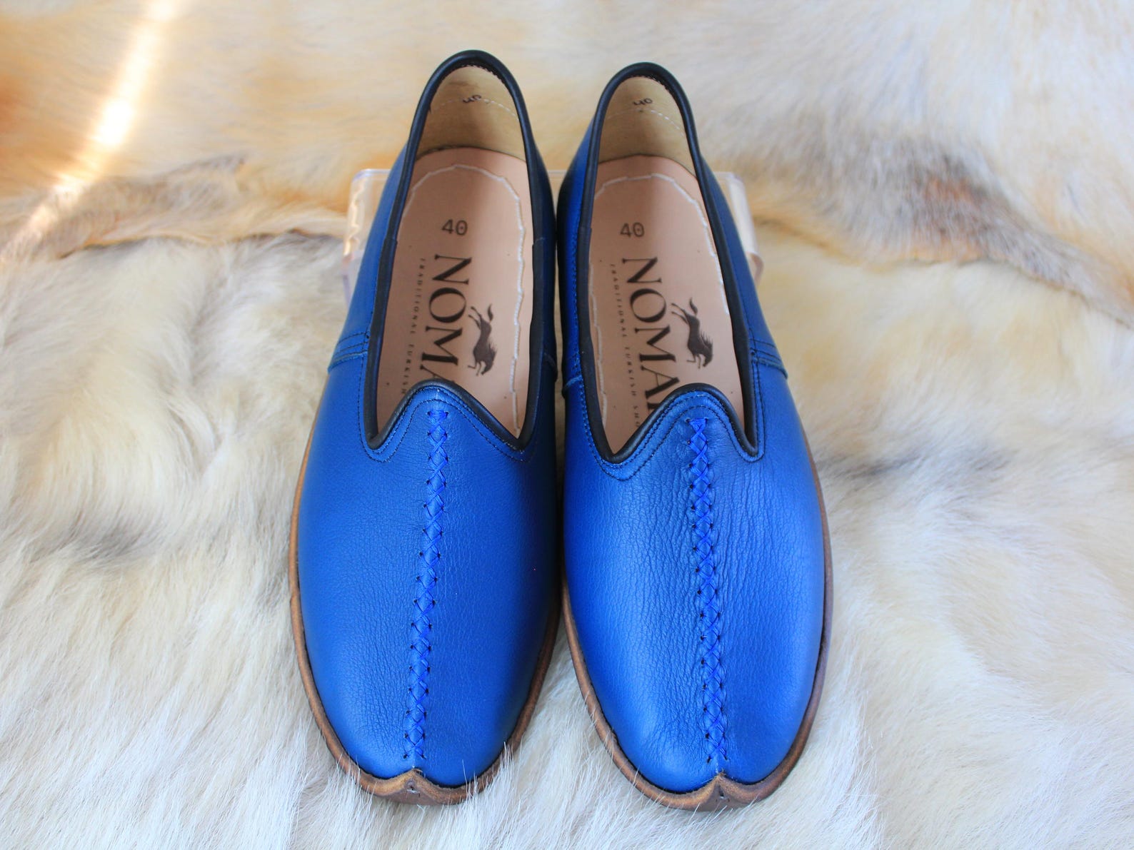 Handmade Unique Shoes Blue Leather Slip-ons Flats for Men & Women - Eco ...
