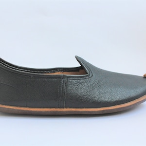 Black Leather Traditional Turkish Shoes Slip Ons Slippers Handmade ...