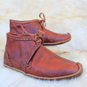 Boots of the Kings - Handmade Brick Color Leather Shoes Middle Age ...