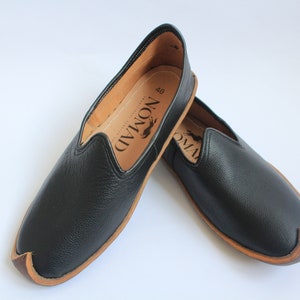 Black Leather Traditional Turkish Shoes Slip Ons Slippers Handmade ...