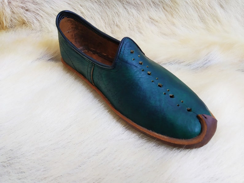 Ancient Green Turkish Steppe Traditional Shoes Leather Slip - Etsy