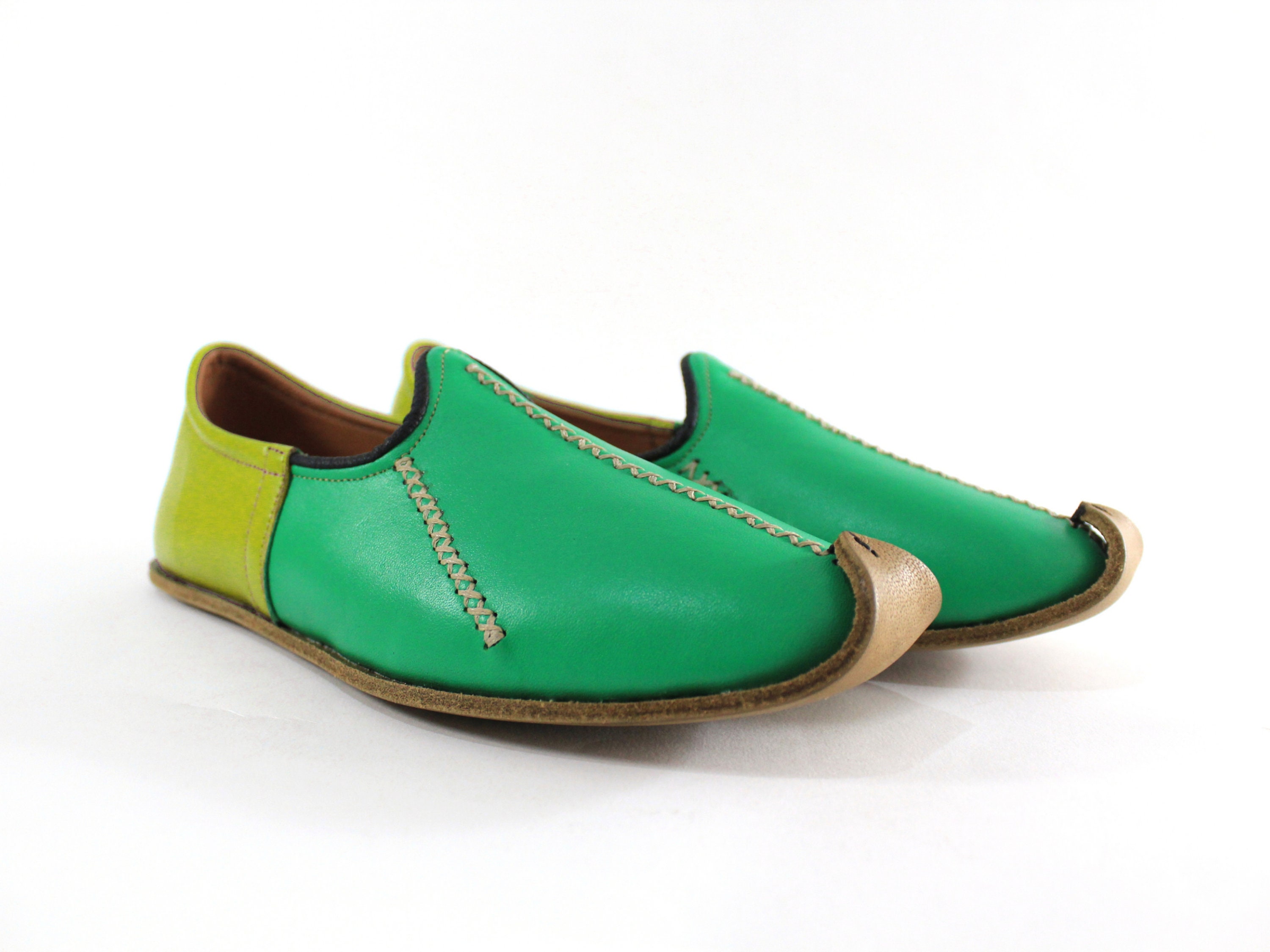 Marash Green Yellow Fairy Shoes Leather Turkish Slip Ons Medieval ...