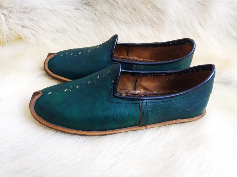 Ancient Green Turkish Steppe Traditional Shoes Leather Slip - Etsy