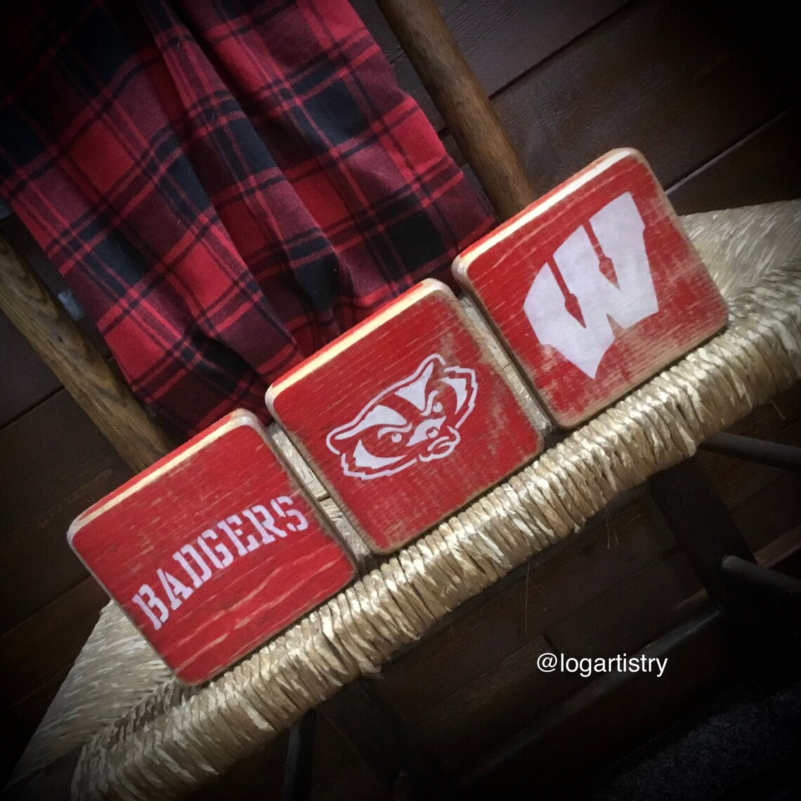 Rustic Wisconsin Badgers Distressed Wood Shelf Sitter Block Set Mantle ...