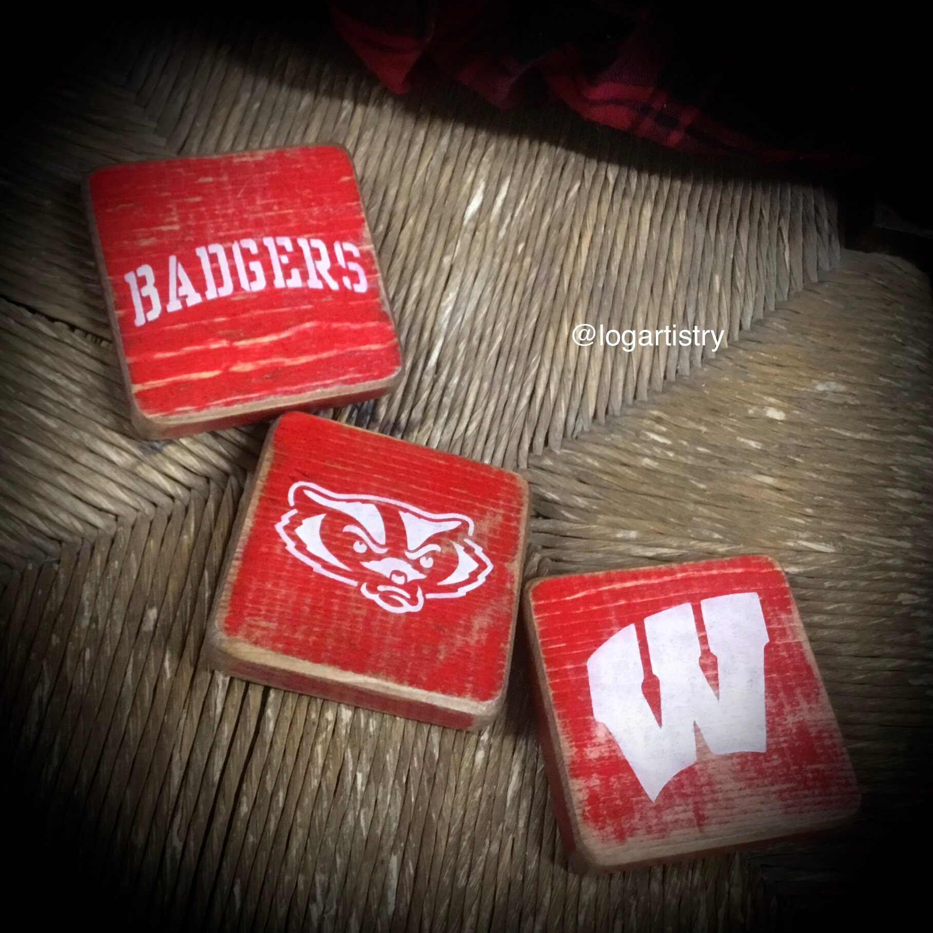 Rustic Wisconsin Badgers Distressed Wood Shelf Sitter Block Set Mantle ...
