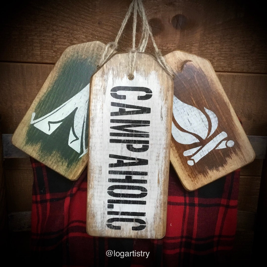 Campoholic Wood Tag Set Rustic Distressed Cabin Lodge Camp - Etsy