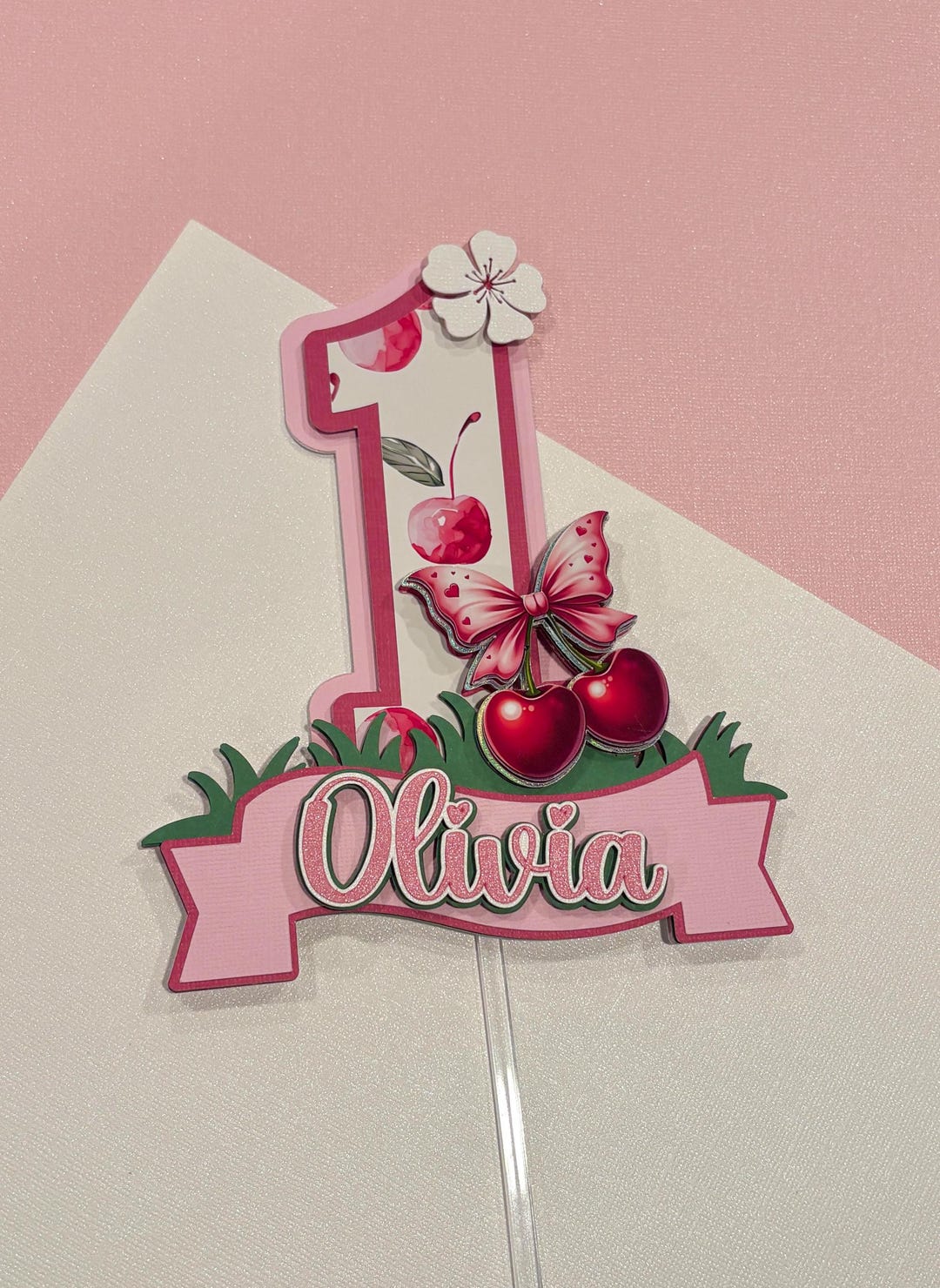 Coquette Cherry Cake Topper, Cherry Blossom Flower, Bow and Cherry ...
