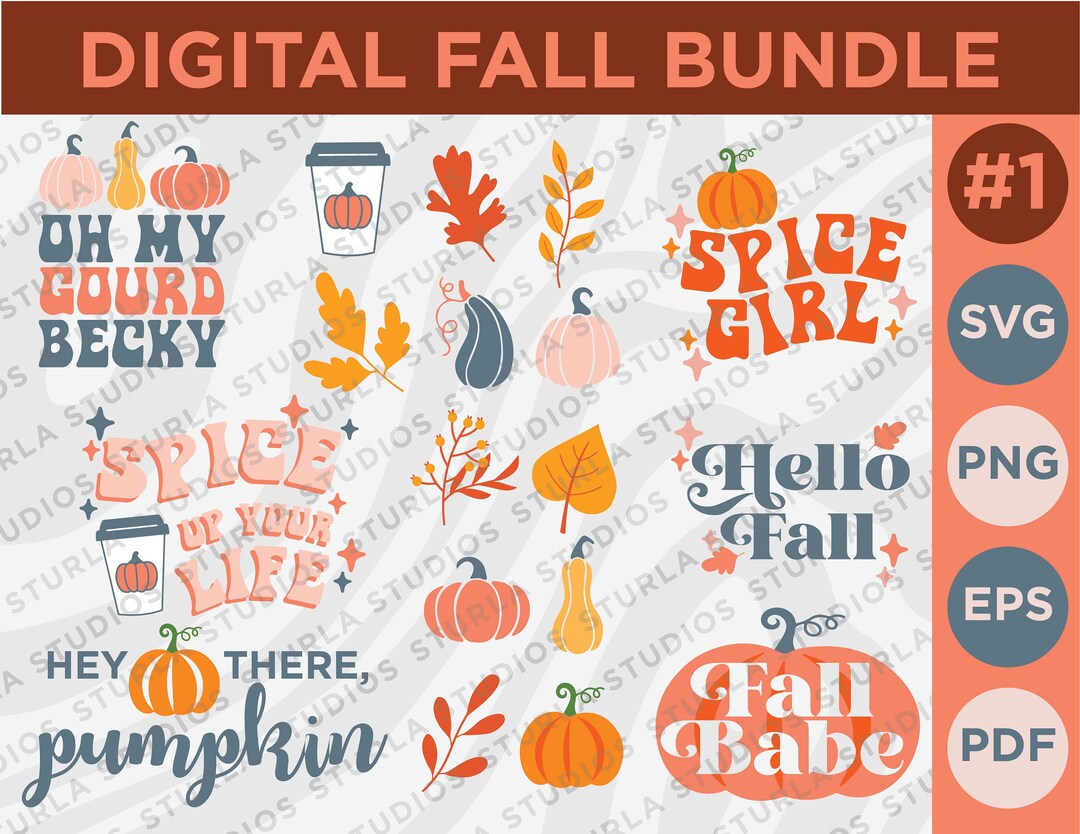 Digital Fall Autumn Bundle Designs SVG PNG EPS Pdf Trendy Cute T-shirt ...