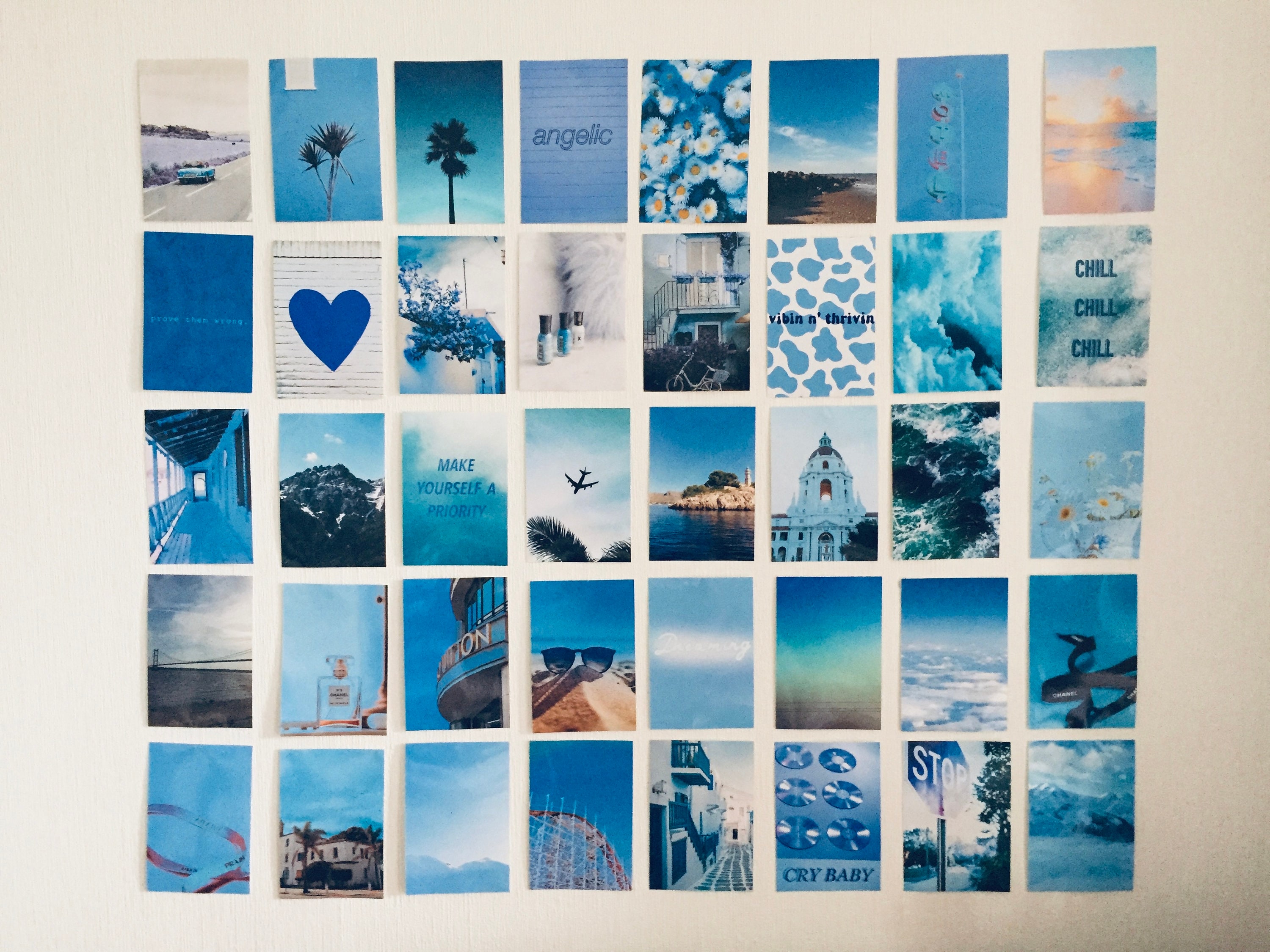 Kit de collage de pared estética azul 40pcs decoración de la habitación ...