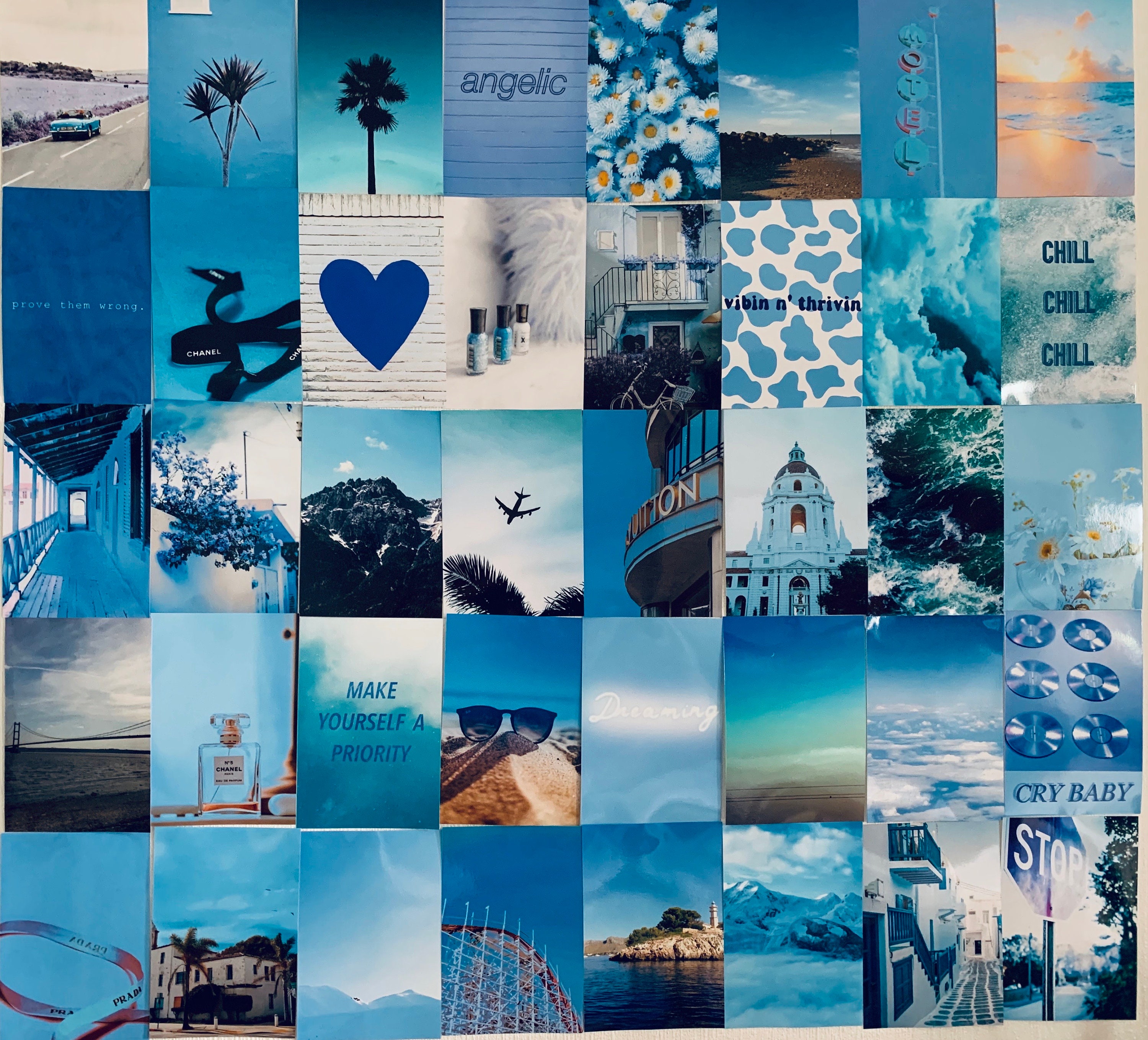 Kit de collage de pared estética azul 40pcs decoración de la habitación ...