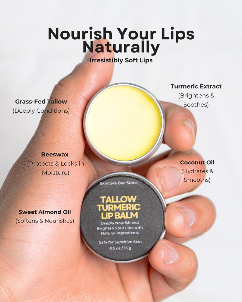 Tallow Turmeric Lip Balm Natural Lip Balm for Dark Lips Natural Shine ...