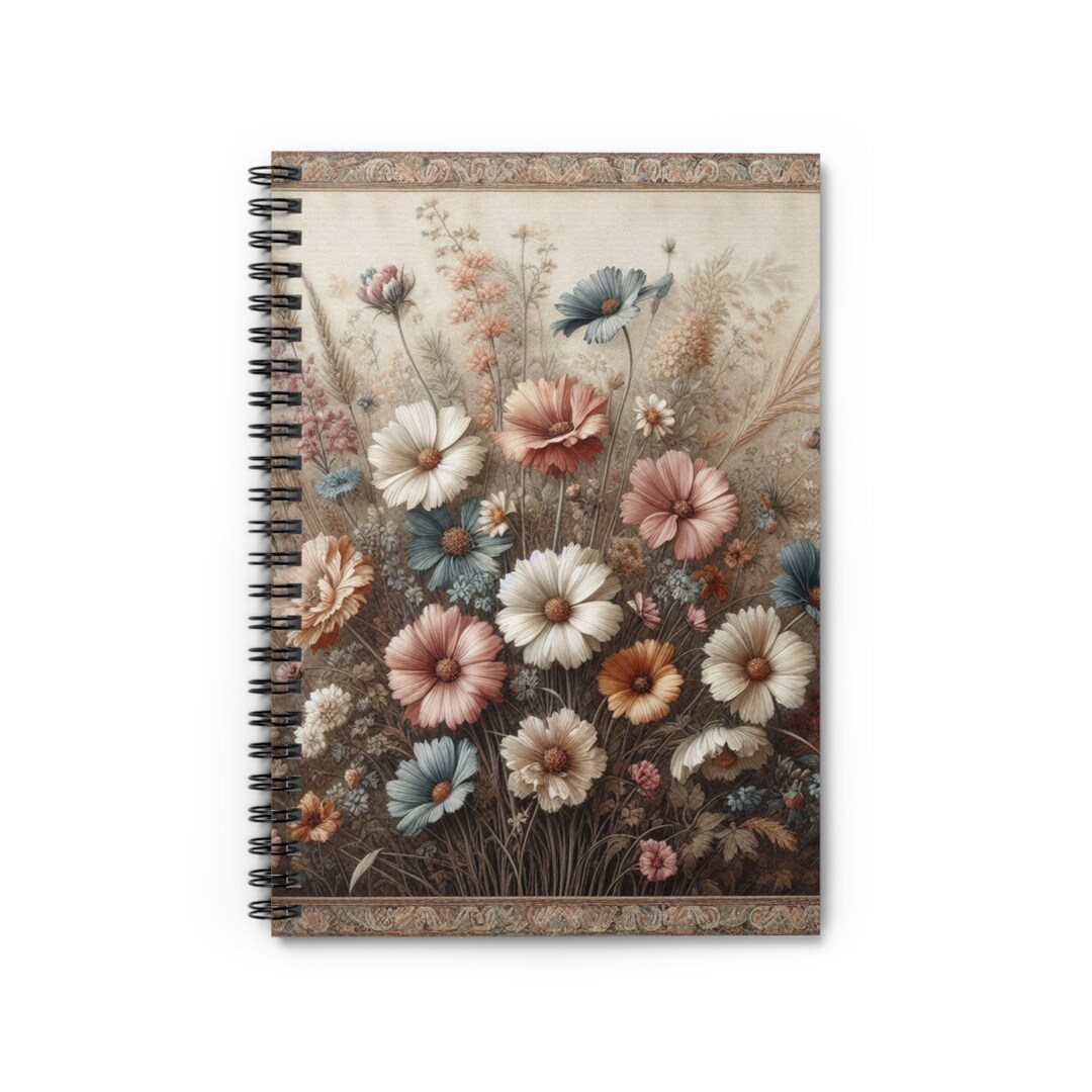 Soft Muted Tone Wildflowers Notebook, Spiral Notebook With Ruled Lines ...