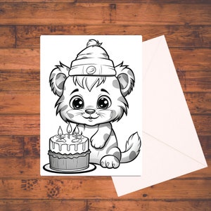 Cute Animal Birthday Coloring Cards, Large 5 X 7 Stationary Set ...