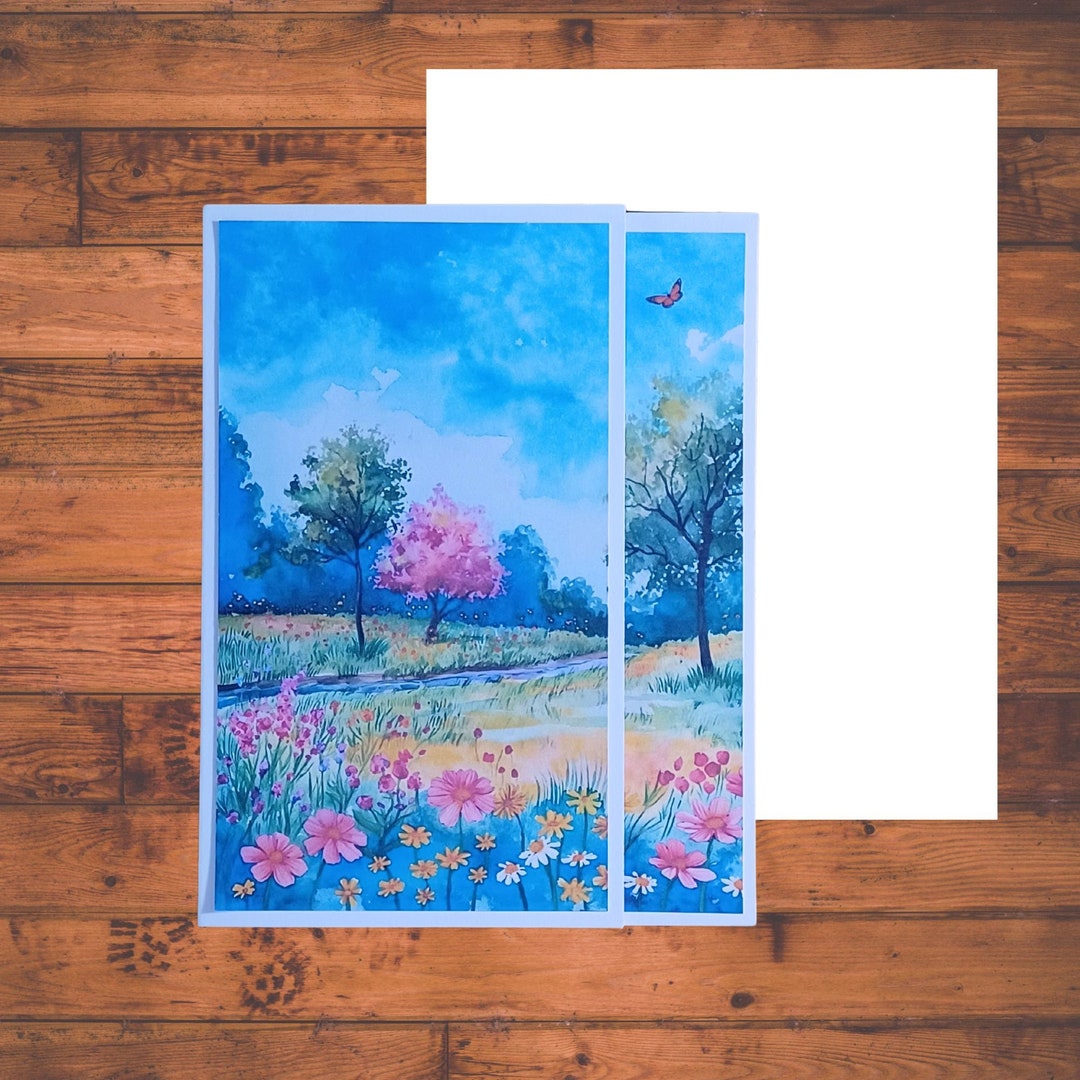 Set of 6 Country Meadow Scene Fun Fold Card Kit, A2 W/envelopes ...