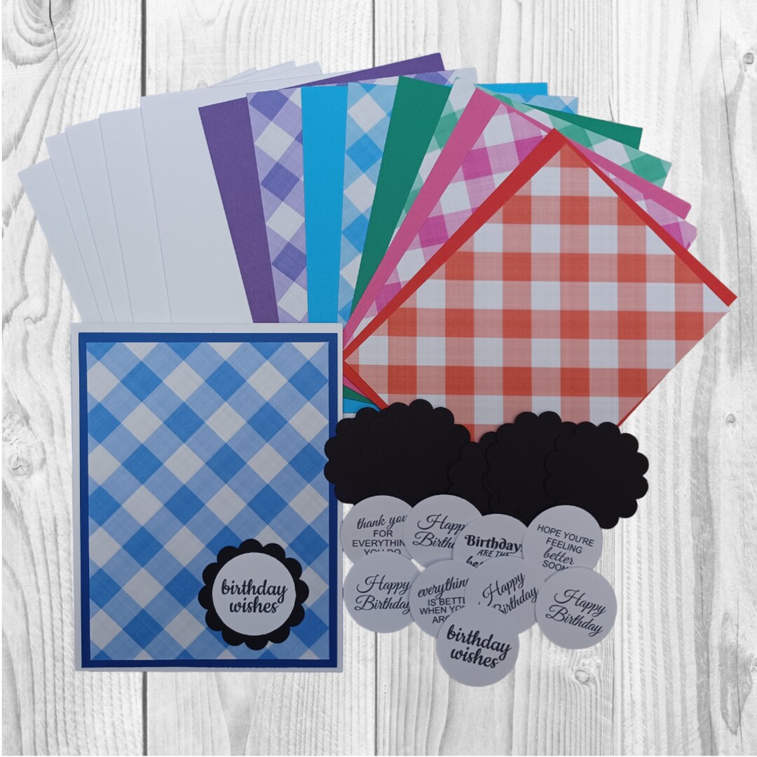 Rainbow Checkered Plaid Card Kit Adults Seniors DIY Card Kit Beginner ...