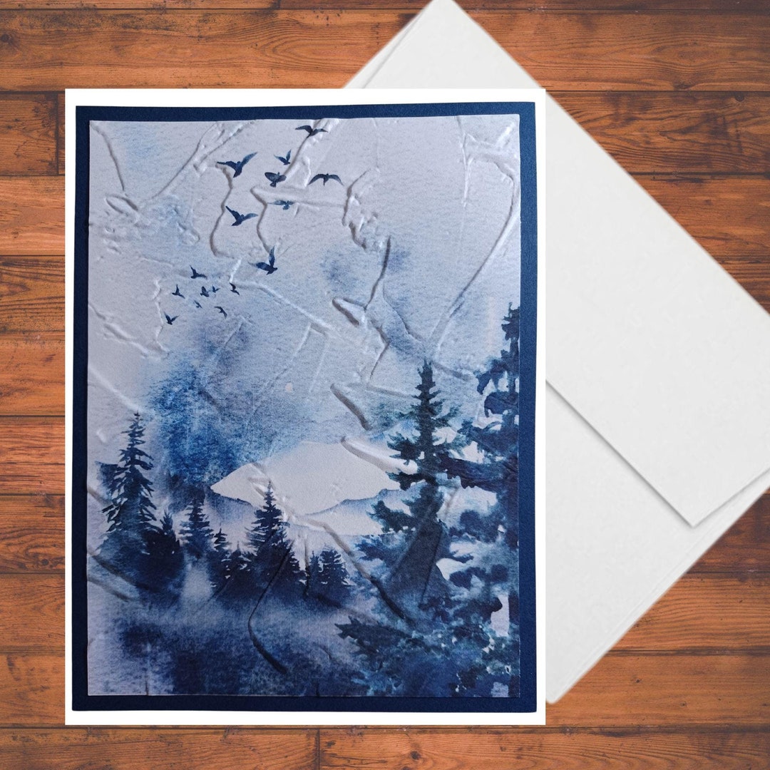 Set of 6 Forest Mountain Scenic Embossed Card Kit, A2 W/envelopes Adult ...