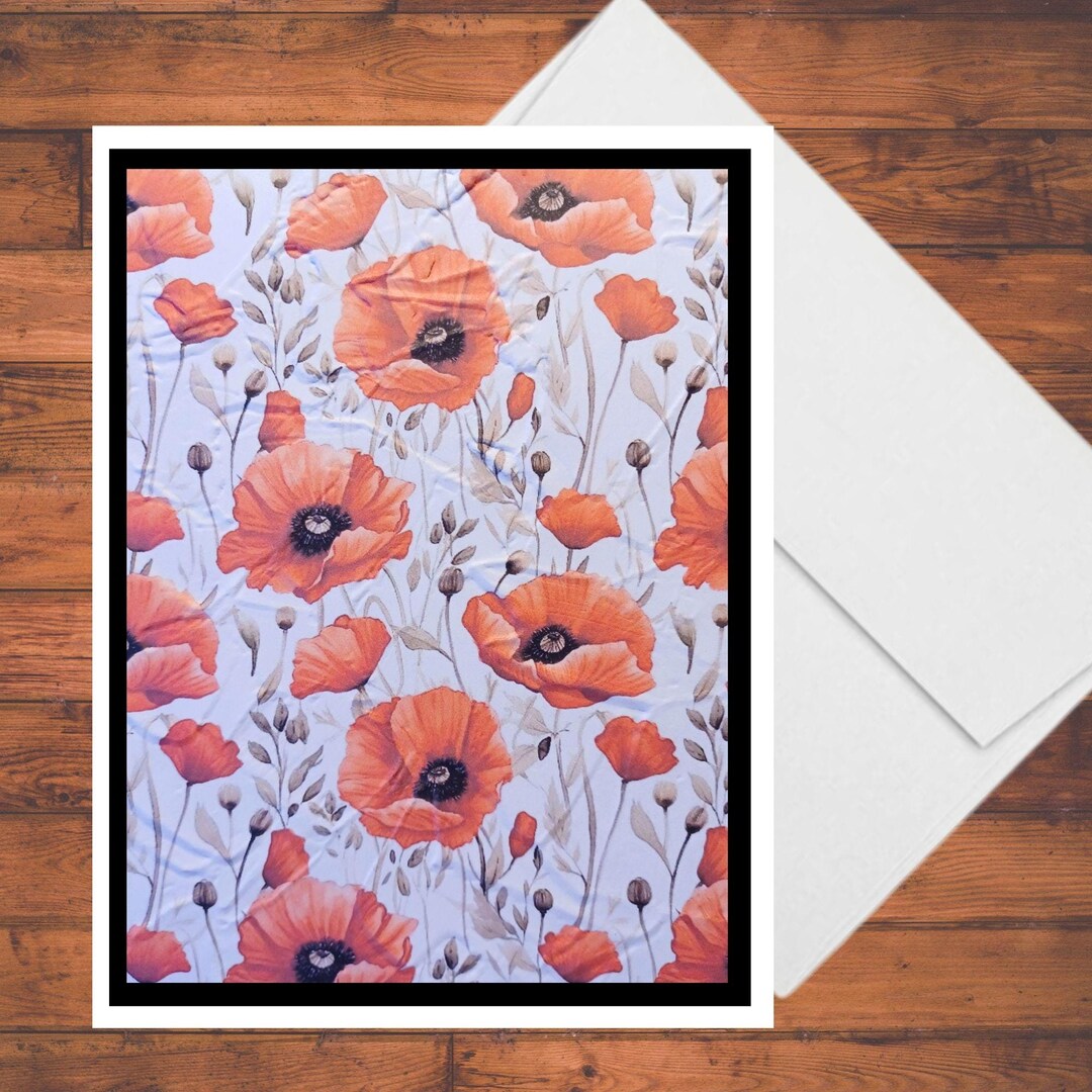 6 Watercolor Field of Poppies Embossed A2 (4-1/4" X 5-1/2") Card Set ...