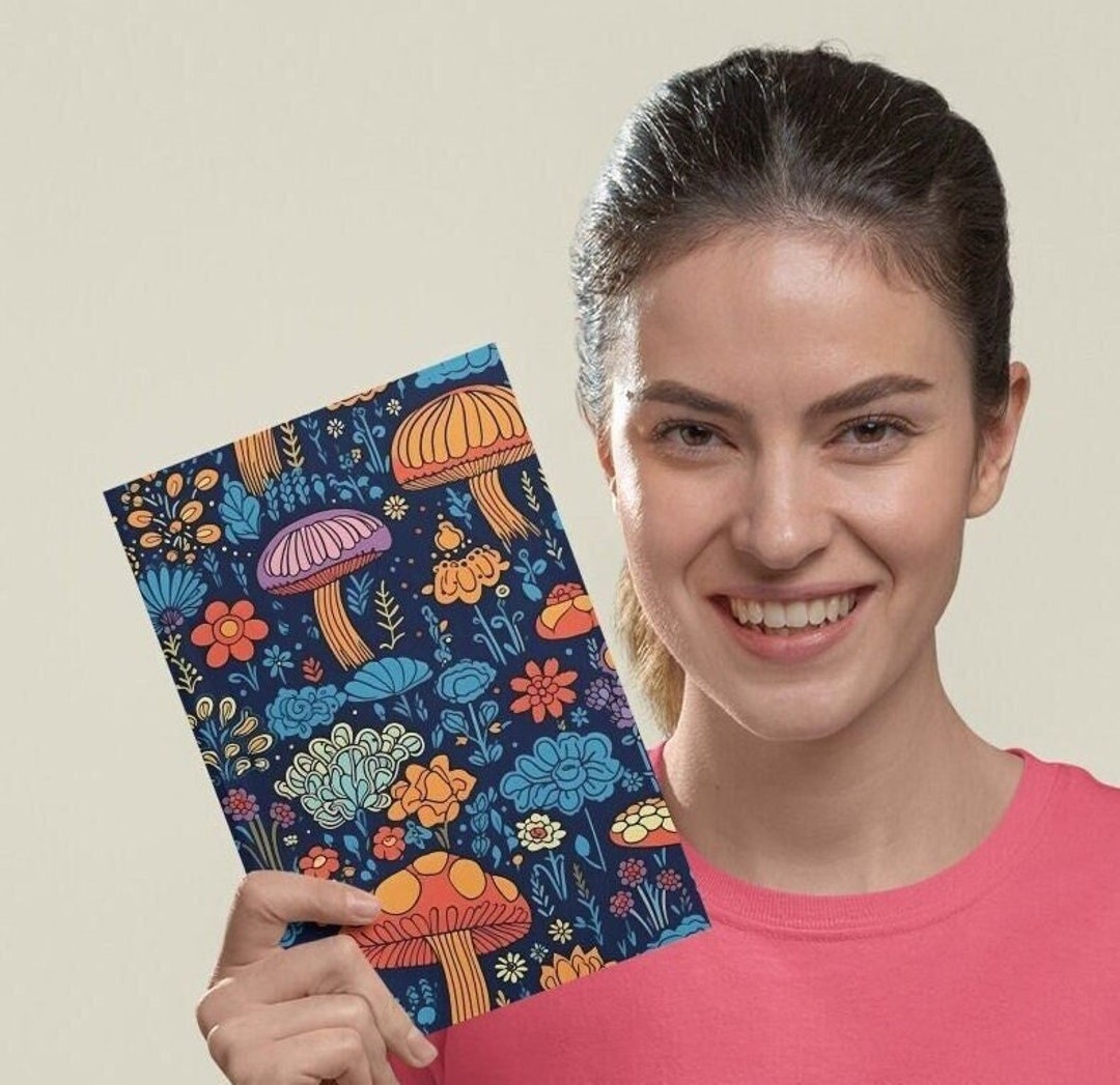 Retro Mushroom Design Hardcover Personal Journal With Matte Laminate ...