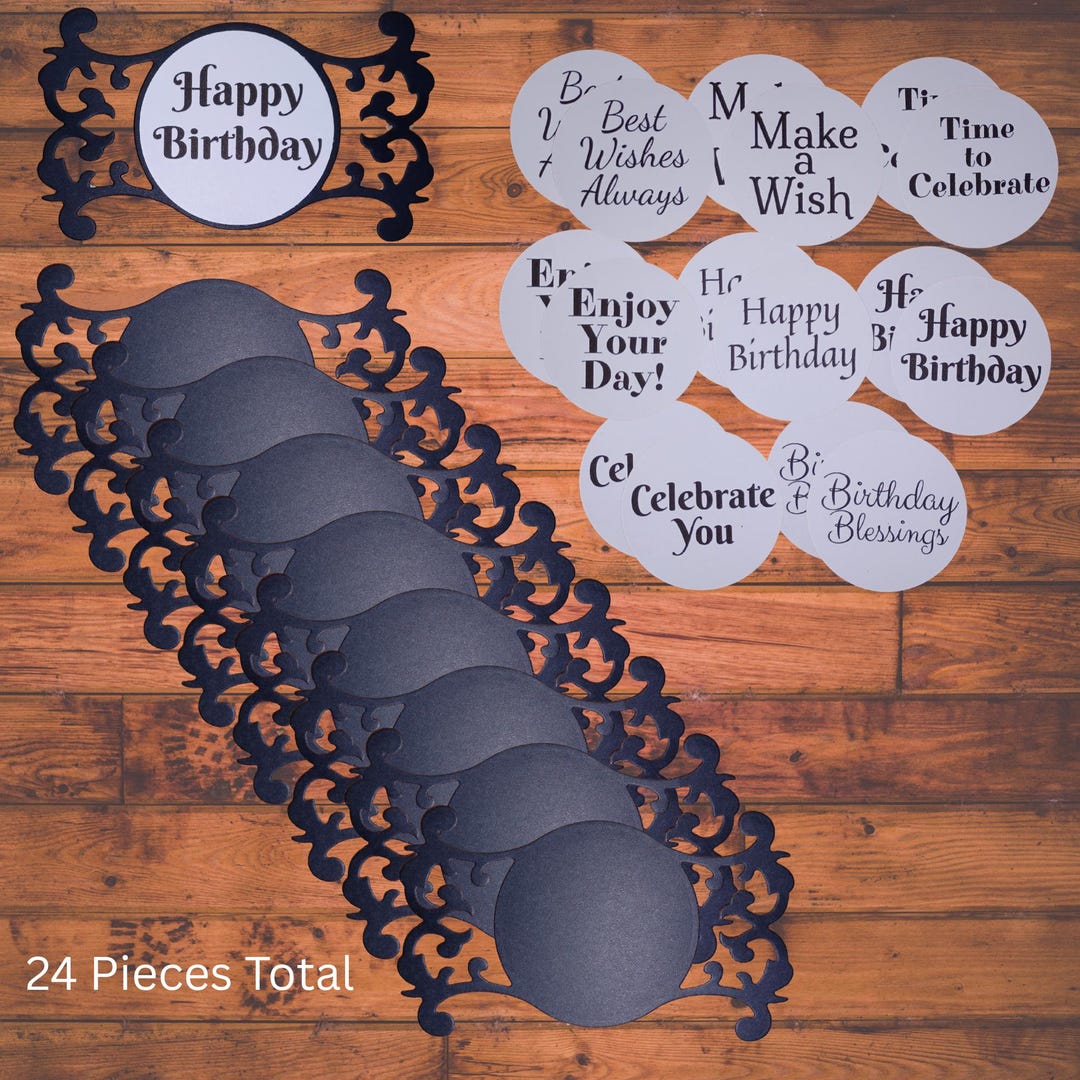Die Cut Birthday Sentiments and Mats – Set of 24 - 8 Black Mats and 16 ...