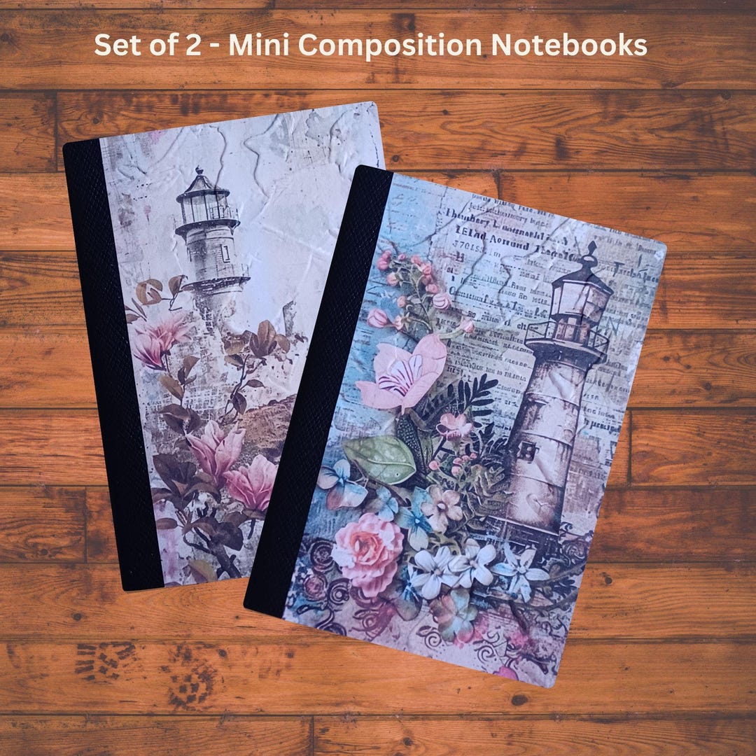 2 Seaside Lighthouse Shoreline Embossed Altered Mini Composition ...