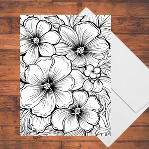 Set of 8 Bold Flowers Floral Coloring Cards, 5" X 7", Stationary Set ...