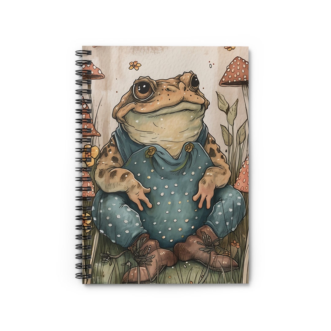 Cottagecore Toad in Overalls Notebook, Mushrooms, Country Frog Floral ...