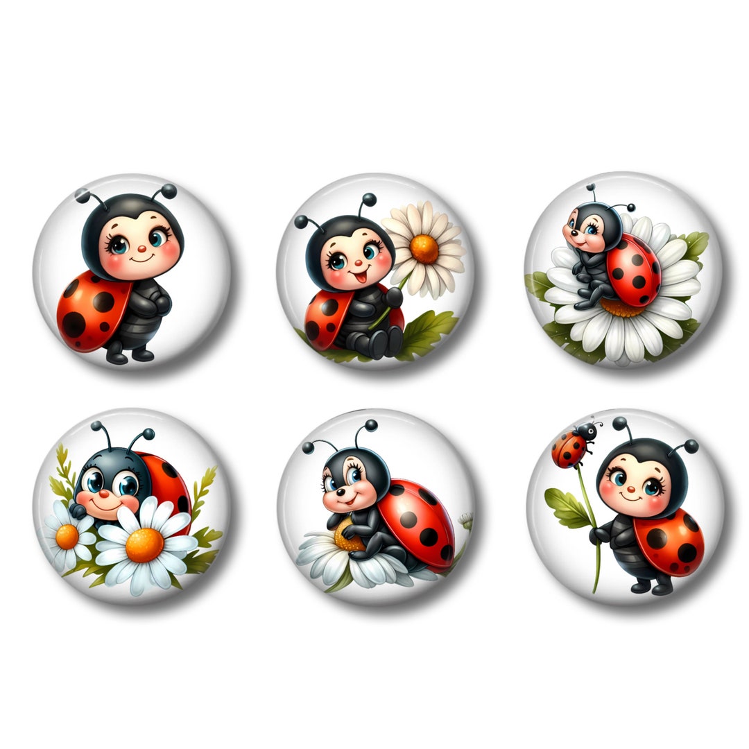Cute as a Button Ladybug 1-1/2" Magnet Set of 6, Ladybug Lover Gift ...