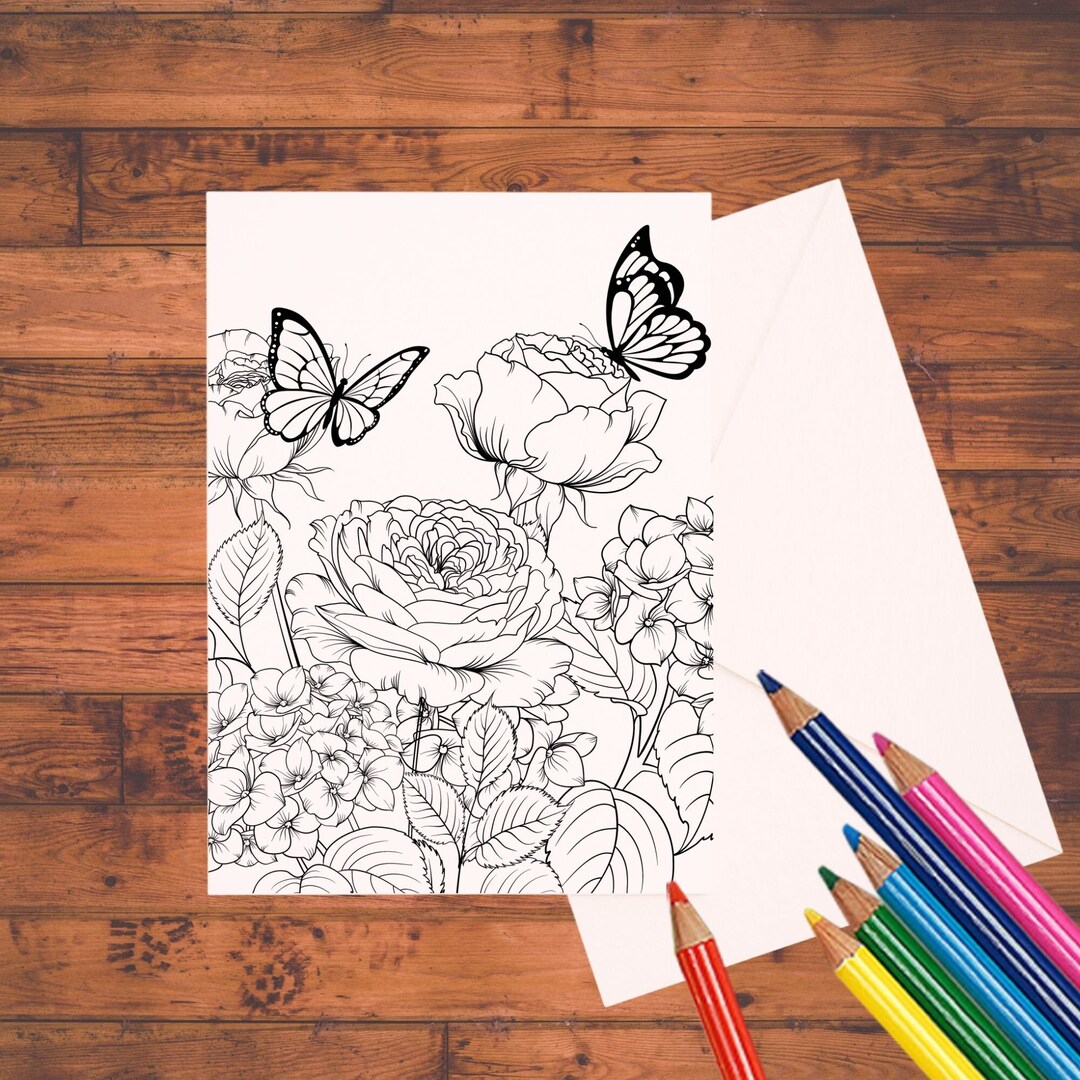 Floral Butterfly Coloring Card Kit: DIY Greeting Cards With Envelopes ...