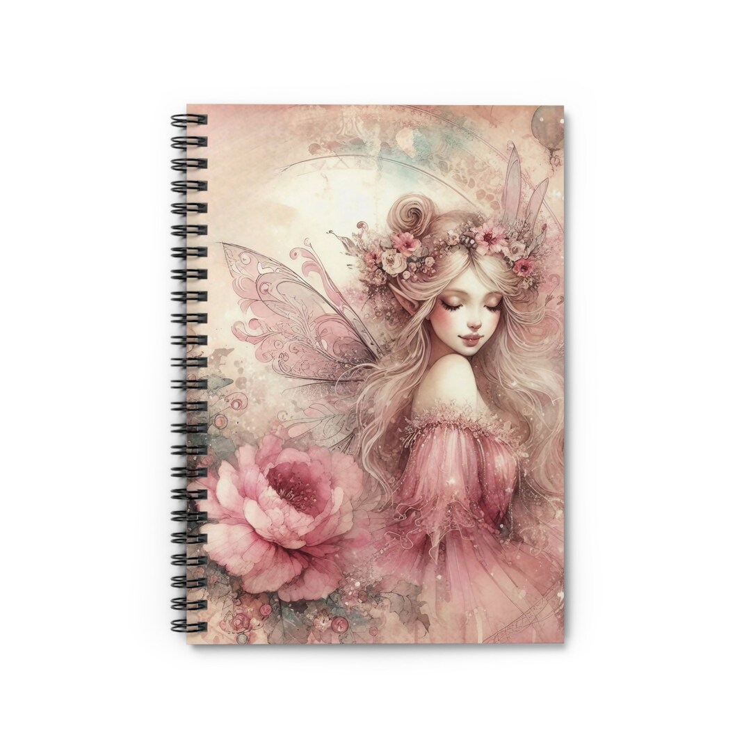 Winged Fairy Floral Design Notebook, Muted Pink Tones, Spiral Notebook ...