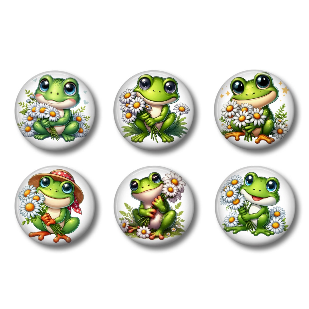 1-1/2" Cute Frogs With Daisies Magnets, Refrigerator Magnets, Frog ...