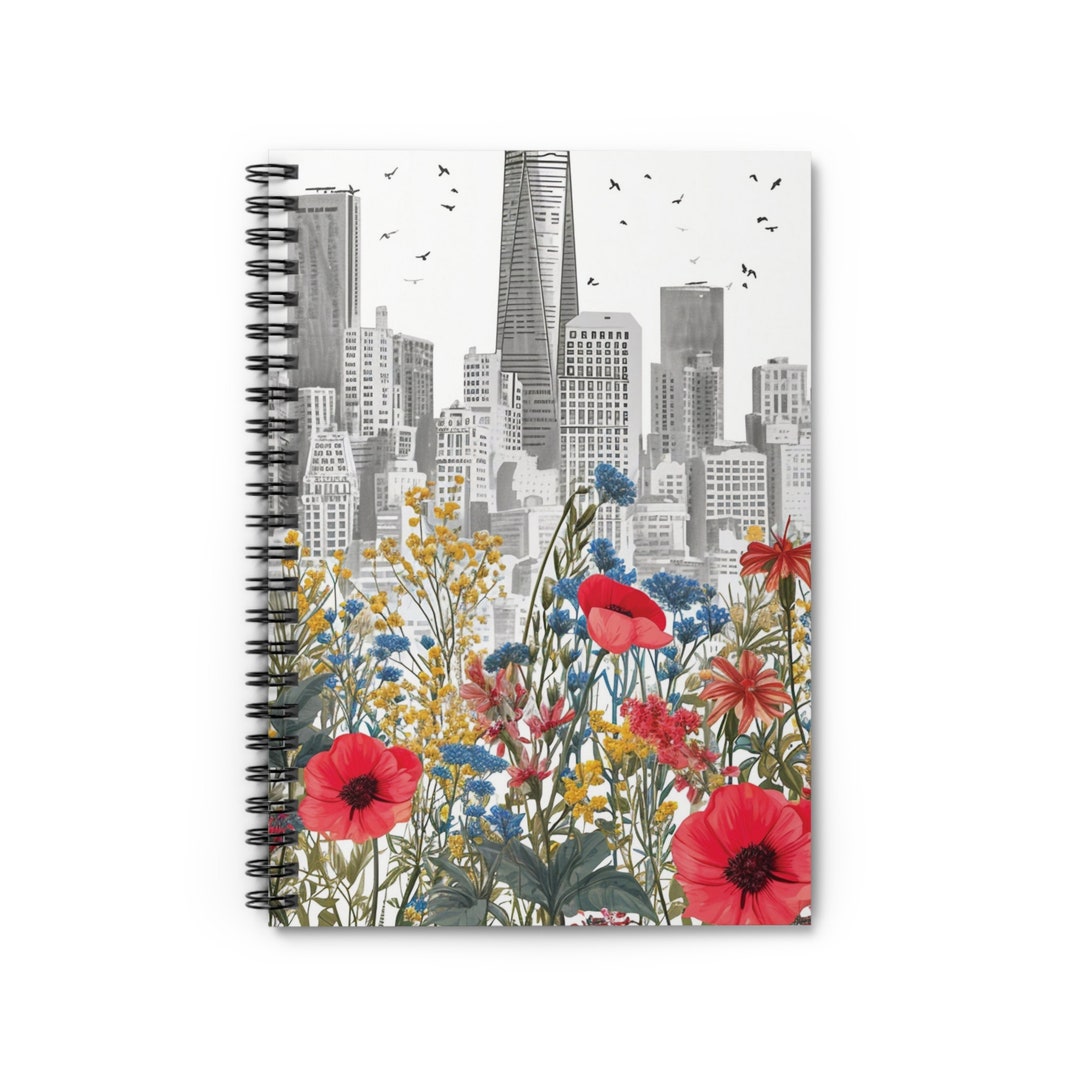 Modern City Floral Notebook, Spiral Notebook With Ruled Lines, 6 X 8 ...