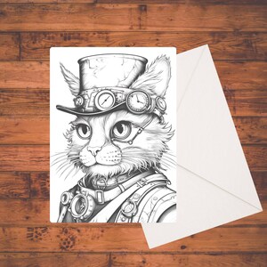 Set of 8 Steampunk Cat Coloring Cards, 5 X 7, Stationary Set, Adult ...
