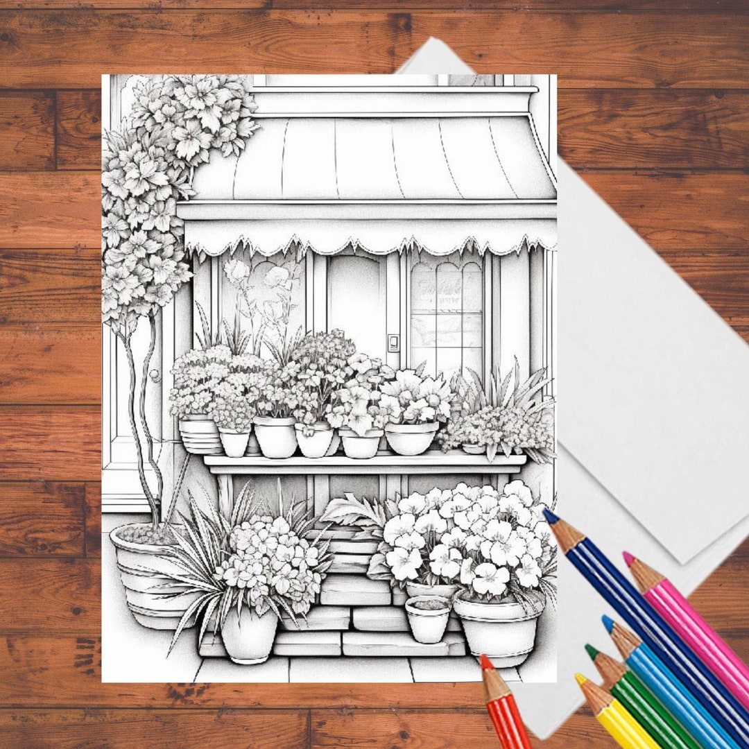 Flower Shop Coloring Cards: Personal Stationery Set of 8 With Envelopes ...
