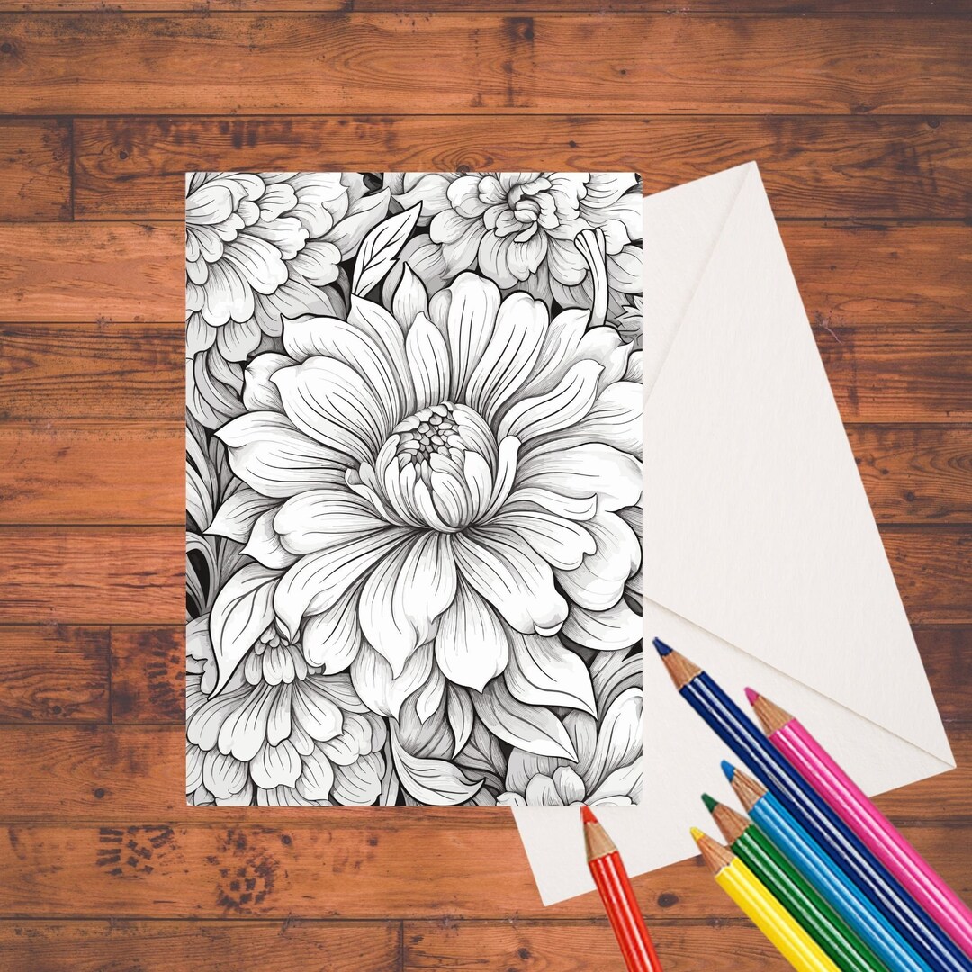 Set of 8 Floral Art Nouveau Coloring Cards, 5" X 7", Stationery Set ...