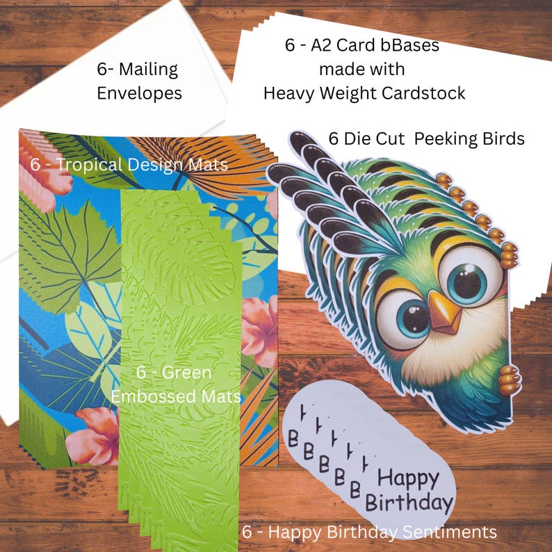 Tropical Bird Birthday Card Kit: DIY Paper Craft (A2 Size, 6 Cards W ...